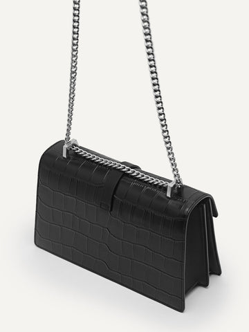 PE*RO - Leather Croc-Effect Shoulder Bag - Black – Areej AE